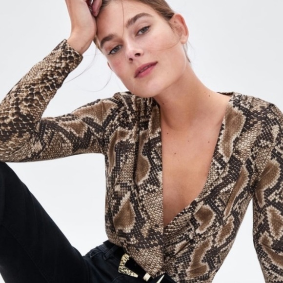 Zara | Tops | Zara Trafaluc Snakeskin Bodysuit | Poshmark